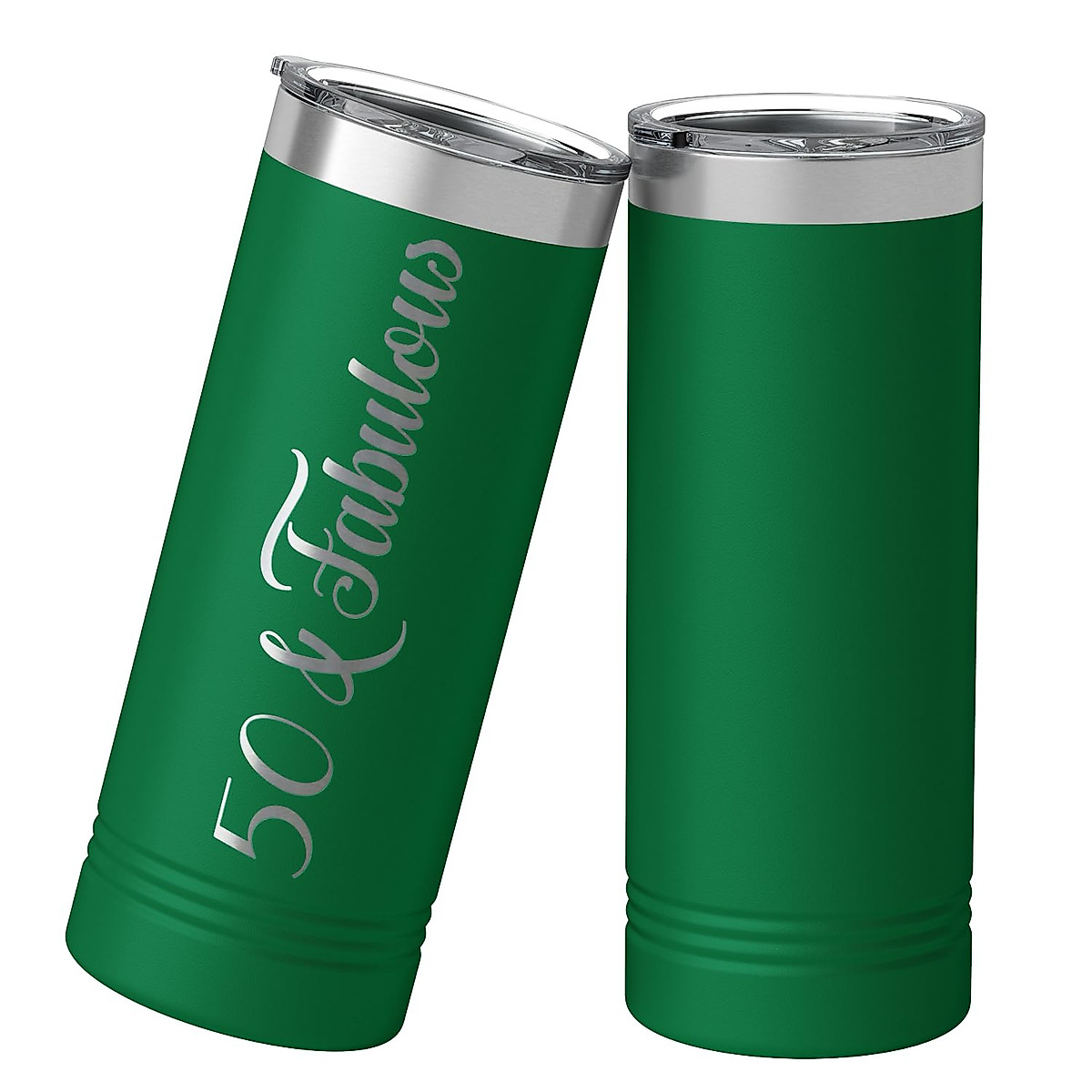 50 & Fabulous 22 oz Skinny Tumbler 50th Birthday Gifts For Women on Green Decorations Funny Present Vacuum Insulated Cup