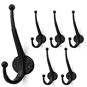Arks Royal Heavy Duty Metal Coat Hook with Ball Ends, Thick Long Retro Prong Hat Hook Bath Towel Closet Clothes Hanger Rail Garment Holder, Flat Black, 6 PCS