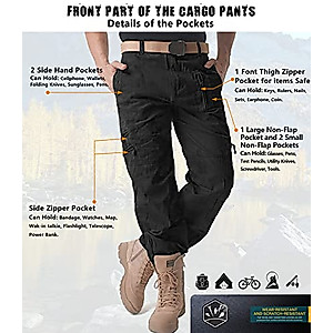 AKARMY Men's Work Pants, Cargo Pants for Men, Straight Tactical Pants, Work Travel Casual Pant with Multi Zipper Pockets 9920 Black 38