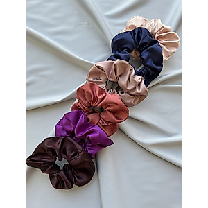 Satin Scrunchies, 6 Pieces For Hair, Big Satin Hair Ties, Ponytail Holder, Soft And Satin Silk Fabric Hair Scrunchies, P12