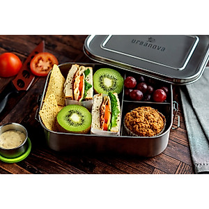 Large 304 Stainless Steel Bento Box for Adults (47oz) - Lunch Box Containers with 3 Compartments, Condiment Container & Leakproof Lid for Work Food Storage - Metal Lunch Box for Adults, Men, Women