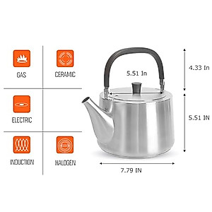 Dr.HOWS Deluxe Stainless Steel Tea Kettle Stovetop 3.5L, Tea Pot Food Grade Stainless Steel & Folding Silicon Handle, Easy to Clean Suitable for All Heat Sources