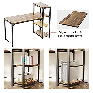 DESIGNA Computer Desk with 4 Tier Shelves, 55 Inch Heavy Duty Writing Study Table with Bookshelf, Modern Simple Style Steel Frame Wood for PC Table, Archaize Brown