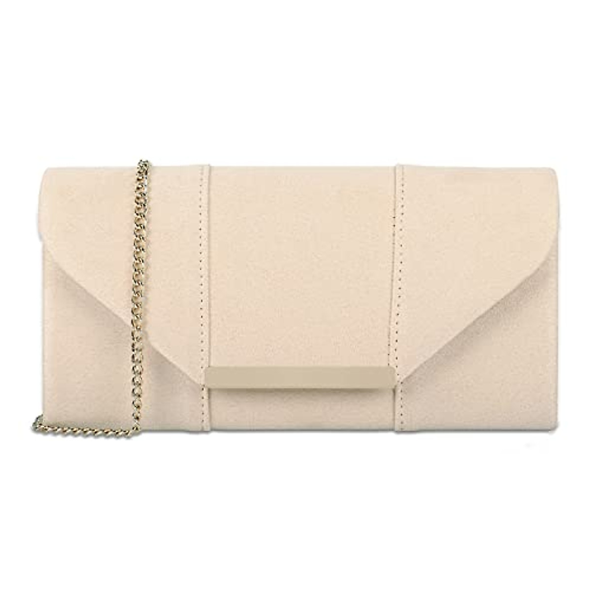 Dexmay Women Faux Suede Envelope Clutch Purse Evening Velvet Handbag Foldover Shoulder Crossbody Bag Nude