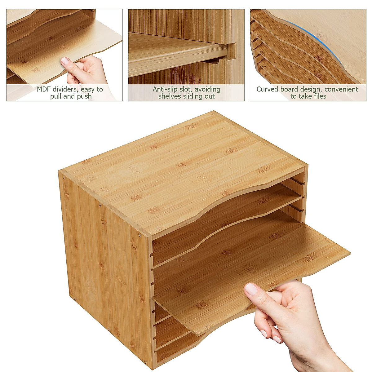 Bamjoy Bamboo 5 Tier Desktop Organizer, Paper Organizer Mail Sorter, File Holder Letter Document Storage with Adjustable Shelves for School Home Office, Natural