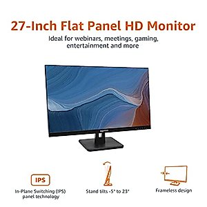 Amazon Basics - 27 Inch IPS Monitor 75 Hz Powered with AOC Technology FHD 1080P HDMI, Display Port and VGA Input VESA Compatible Built-in Speakers for Office and Home, Black