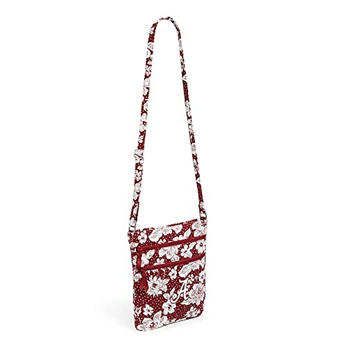 Vera Bradley Women's Cotton Collegiate Triple Zip Hipster Crossbody Purse (Multiple Teams Available), University of Alabama Cardinal/White Rain Garden - Recycled Cotton, One Size