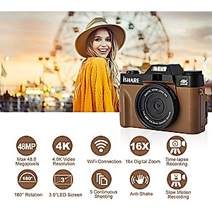 Digital Camera for Photography,Vlogging Camera for YouTube with WiFi 180° Flip Screen,16X Digital Zoom,Digital Camera for Kids and Adults with One Batteries,Wide-Angle Lens and 32GB Micro Card