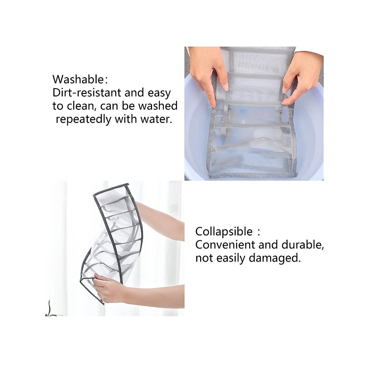 Kyweel 3PCS Washable Wardrobe Clothes Organizer，Foldable Visible Closet Organizer Clothes Drawer Mesh Separation Box For Jeans, T-shirts, Leggings, Underwear, Children's Clothing，Socks（7 Grids）