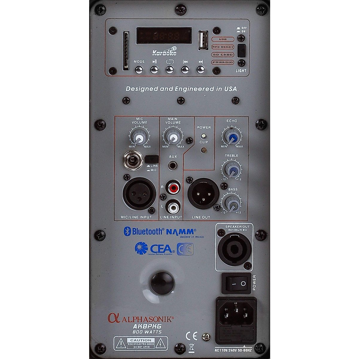 Pair Alphasonik All-in-one 8" Powered 800W PRO DJ Amplified Loud Speakers with Bluetooth USB SD Card AUX MP3 FM Radio PA System LED Lights Karaoke Mic Guitar Amp 2 Tripod Stands Cable and Microphone