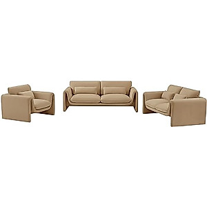 Meridian Furniture 199Camel-L Sloan Collection Modern | Contemporary Velvet Upholstered Loveseat with Soft Camel Velvet Fabric, Curved Arms, 64" W x 38" D x 31" H, Camel