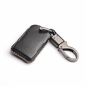 WFMJ Leather for GMC Sierra Yukon Chevrolet Silverado Colorado Cadillac Remote Smart 4 Buttons Key Case Cover Fob Chain (Black)