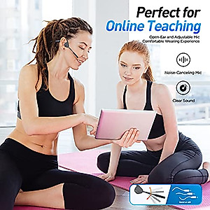 VIDONN Bone Conduction Headphones with Mic, Bluetooth Headset with Noise-Canceling Boom, Open-Ear Headphones for Home Office Education Business Trucker Online Teaching/Learning