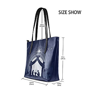 ANINILY Silhouette Nativity Background Leather Top Handle Satchel Girl Handbag Shoulder Tote Bag for Girls Women Tote for Shopping School Outdoor Picnic