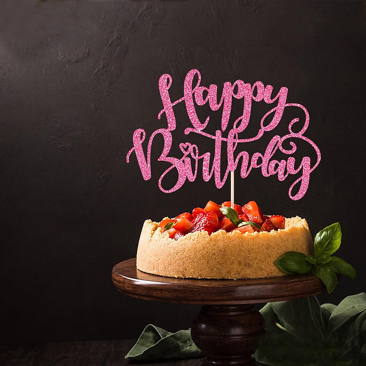 Naicaek Handmade Glitter Happy Birthday Cake Topper,Birthday Party Cake Decorations, Anniversary/Birthday Party Decoration Supplies (Pink)