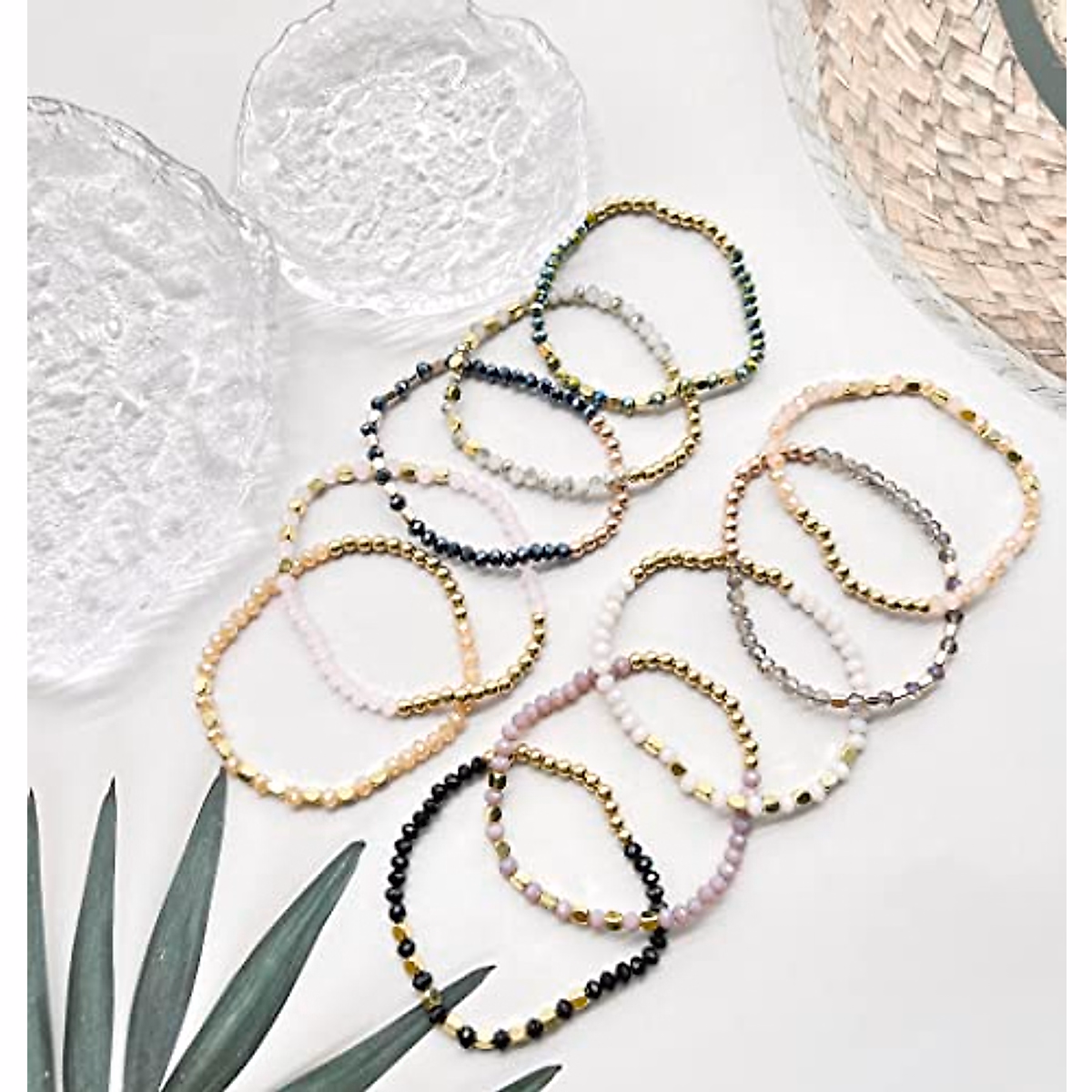 WAINIS 27Pcs Delicate Boho Beaded Bracelet Multi Layer Versatile Statement Bracelets Stackable stretch Cuff Sparkly Glass Crystal Beads bracelets