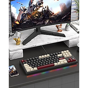 Compact 80% Mechanical Gaming Keyboard, Wired tkl Keyboard with Yellow Switches, Ergonomic Design Retro Style Gaming Keyboard with Rainbow Led Backlit for Windows PC Mac, Black & White