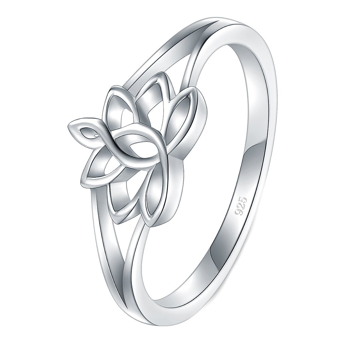 BORUO 925 Sterling Silver Ring, Lotus Flower Yoga High Polish Tarnish Resistant Comfort Fit Wedding Band 2mm Ring Size 12