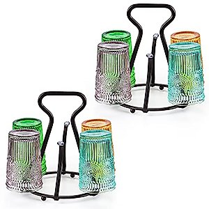 Skelang 2-Pack Cup Drying Rack, Cup Drying Stand with 6 Silicone Protective Hooks, Metal Cup Mug Organizer, Countertop Cup Holder for Bottle, Glass, Mug (Black Coffee)