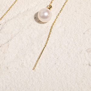 Cowlyn Pearl Tassel Threader Earrings 925 Sterling Silver Long Drop Dangle Ear Line Eardrop Piercing Hypoallergenic Jewelry for Women