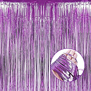 HalloweenDecorate 4 Pack Light Purple Foil Fringe Curtain Backdrop, 3.28Ft x 8.2Ft Metallic Tinsel Foil Fringe Streamers Curtains for Party,