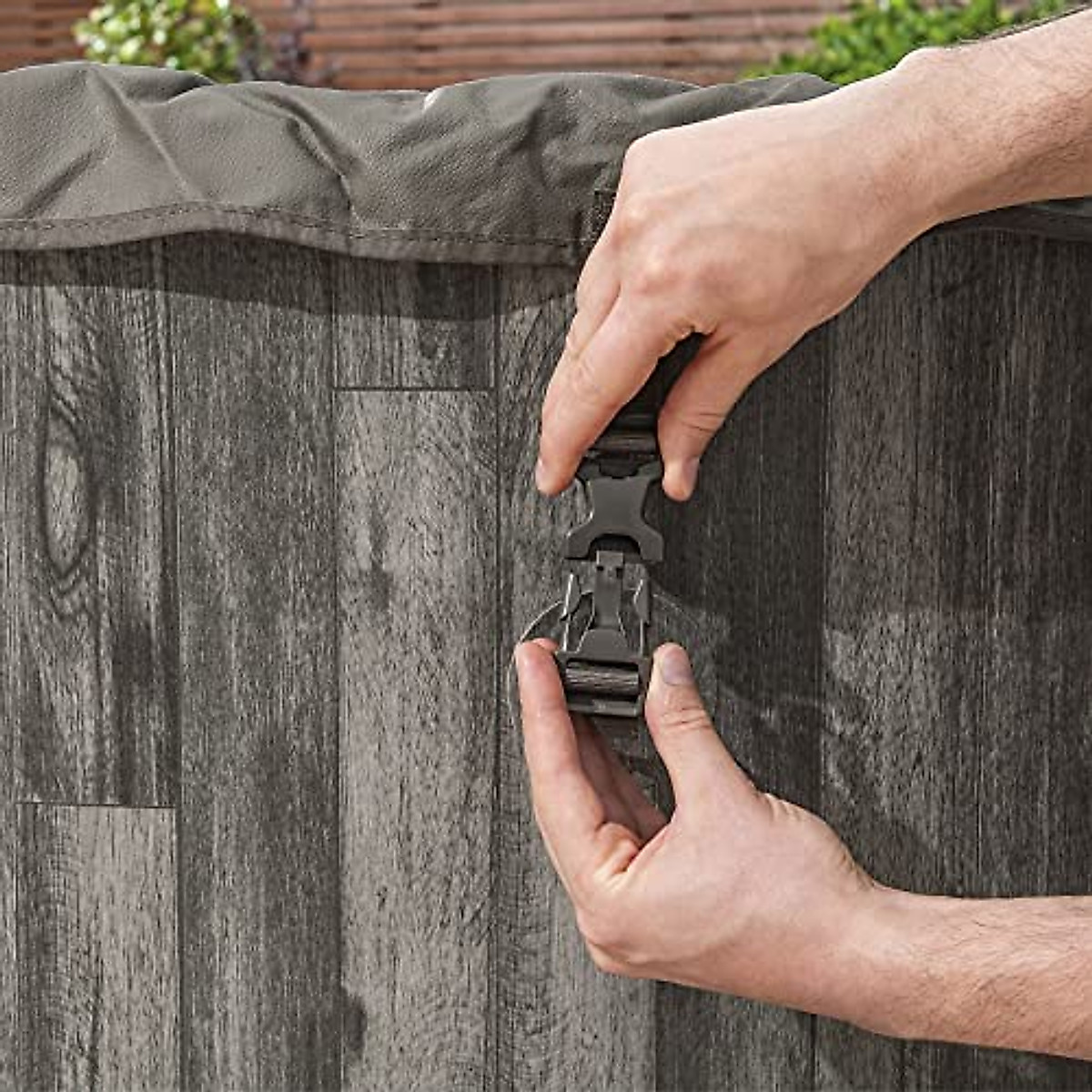 Coleman Napa SaluSpa 2-7 Person Inflatable Round Outdoor Hot Tub Spa with 180 Soothing AirJets, 2 Filter Cartridges, and Insulated Cover, Gray Wood