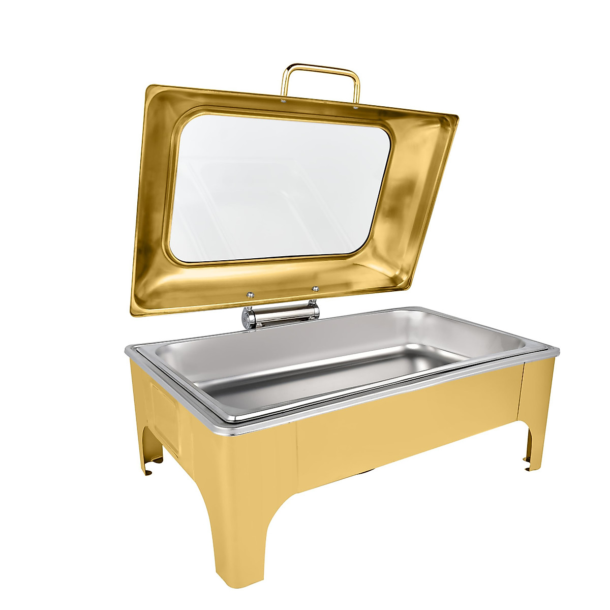 HONHPD Alcohol Chafing Dish, 9QT Rectangular Full Size Chafing Dish Buffet Set with Transparent Glass Lid Top, Soft-Close Lid, Chafer for Catering Buffet Servers and Warmers (Golden)