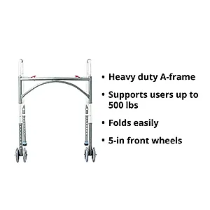 McKesson Folding Walker with 5 in Wheels, Bariatric, Steel, Height Adjustable 32 in to 39 in, Weight Capacity 500 lbs, 1 Count