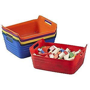 ECR4Kids Bendi-Bins with Handles, Multipurpose Flexible Plastic Storage Baskets, Stackable Baskets, Soft Plastic Storage Bin, 13in x 10in, 6-Piece - Assorted