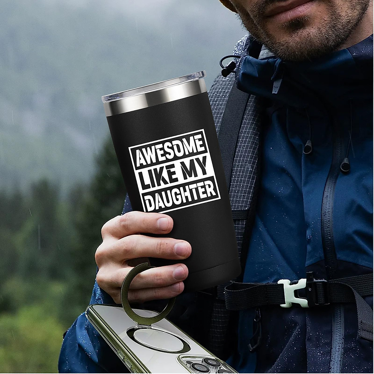 KIKERRO Fathers Day Dad Gifts from Daughter, Birthday Christmas Gift for Men Stepdad, 20 oz Tumbler Mug, Black