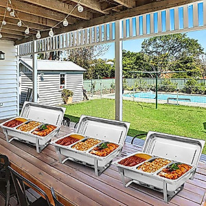 ROVSUN 8 Quart Chafing Dish Buffet Set, Stainless Steel Catering Serve Chafer, Restaurant Food Warmer, Rectangular Buffet Stove with 3 1/3 Size Food Pans and Foldable Frame for Party (1 Pack)