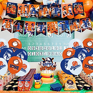 Astros Baseball Party Decorations,Birthday Party Supplies For Baseball Team Party Supplies Includes Banner - Cake Topper - 12 Cupcake Toppers - 18 Balloons