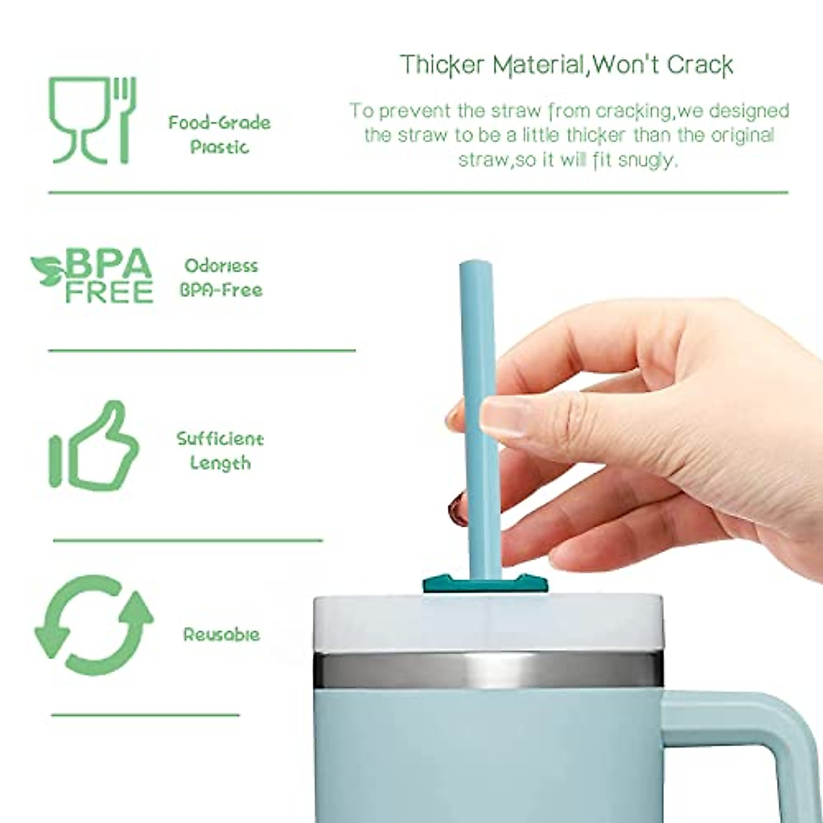 Replacement Straws for 40oz Travel Tumbler,6 Pack Reusable Silicone Straws with Cleaning Brush Compatible with Water Jug(Blue)