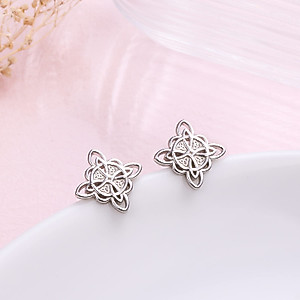 925 Sterling Silver Good Luck Irish Jewelry Celtic Triquetra Trinity Witches Knot Stud Earrings for Women Birthday Christmas Gift