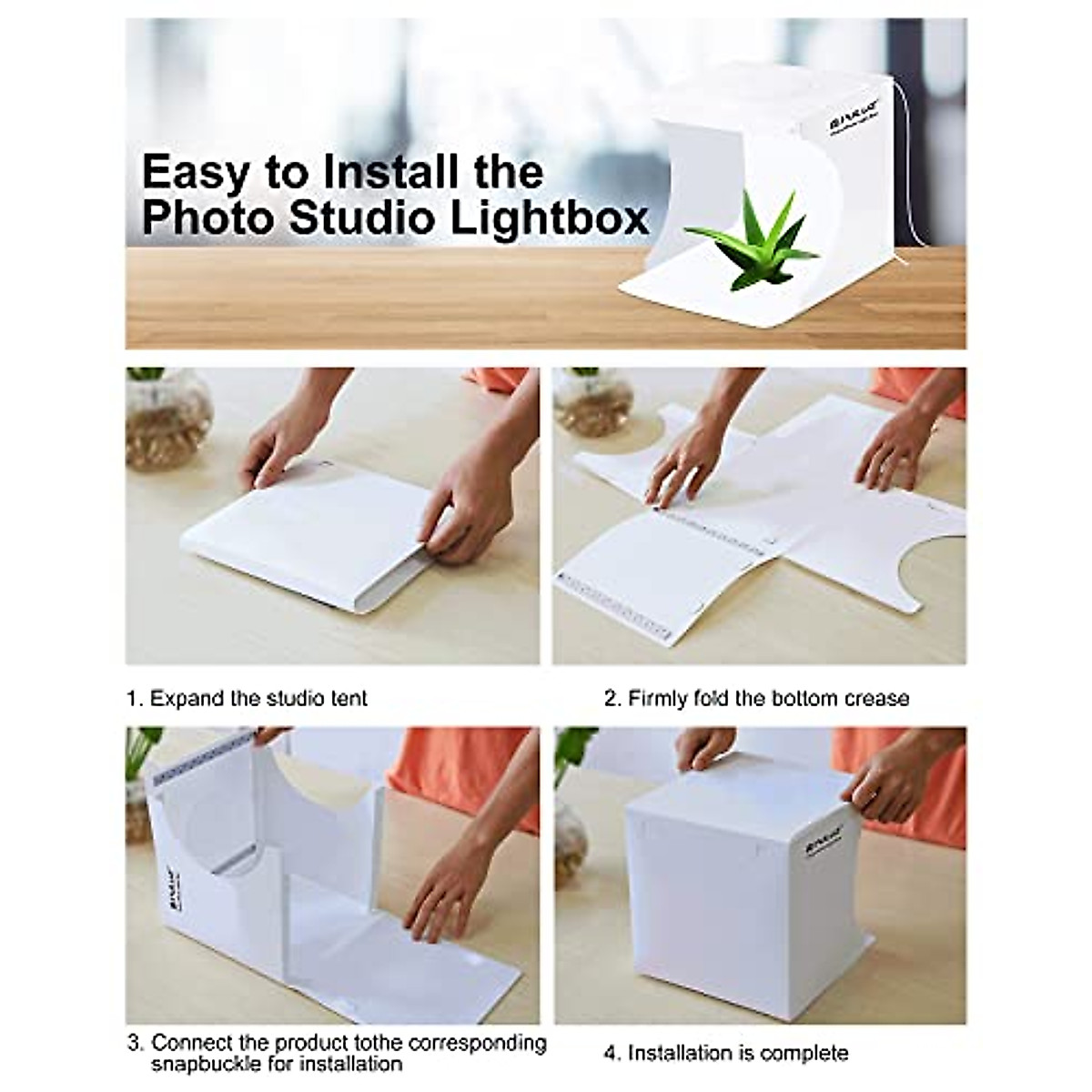 PULUZ Photo Studio Box with LED Light, 20cm Mini Portable Photography Lighting Tent Kit, White Foldable Shooting Softbox with 2x20 Lights + 6 Backdrops for Product Display