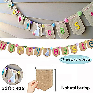 Happy Easter Burlap Banner Decorations, Happy Easter Garland, Easter Decor, Easter Bunting, Easter Bunny Sign, Farmhouse Banner, Easter Decorations For Mantle,Easter Bunny Banner Gift for Kids …