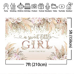 Mocsicka Boho Hello Baby Backdrop Boho Chic Pink Flowers Baby Shower Background Vinyl A Sweet Little Girl is on The Way Party Cake Table Decorations Photo Booth (7x5ft)