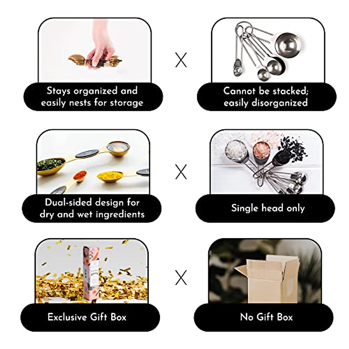 Magnetic Measuring Spoons Set - Stainless Steel Measuring Spoons - Magnetic Measuring Spoon Set, Gold Measuring Spoons Magnetic, Cute Measuring Spoons for Cooking & Baking