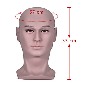 ZMS Male Mannequin Head Stand Professional Training Bald Head Manikin Bald Hat Display Wig Training Head ModelClamp(High 33cm, Circumference 57cm)