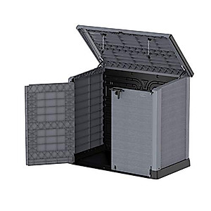 Duramax Cedargrain StoreAway 1200L Plastic Garden Storage Shed/Flat Lid - Outdoor Storage Bike Shed – Durable & Strong Construction– Ideal for Tools, Bikes, BBQs & 2X 240L Bins, 145x85x125 cm, Grey