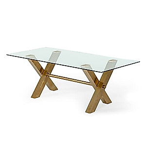 Limari Home Othon Collection Modern Style Glass Rectangular 8 Persons Dining Table with Stainless Steel Legs, Gold