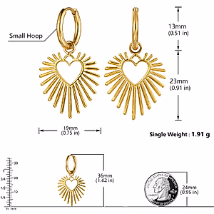 BUEMMR Heart Earrings For Women, Gold Heart Dangle Earrings for Women Trendy, Thick 14K Gold Plated Drop Earrings, Sparkling Dainty Earring For Women