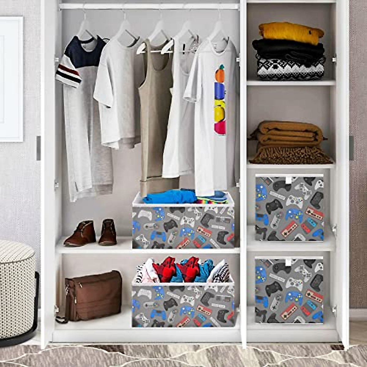Ollabaky Closet Storage Bin Video Game Controller Fabric Storage Cube Collapsible Waterproof Basket Box Toy Bin Clothes Organizer for Shelves Drawers, S