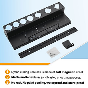 Holder Storage Stand Rack Wall Mount for Dyson Airwrap Curling Iron Accessories,Bathroom Organizer Holder for Dyson Airwrap,No Drilling Installation,Suitable for Bathroom|Bedroom|Hair Salon (Black)