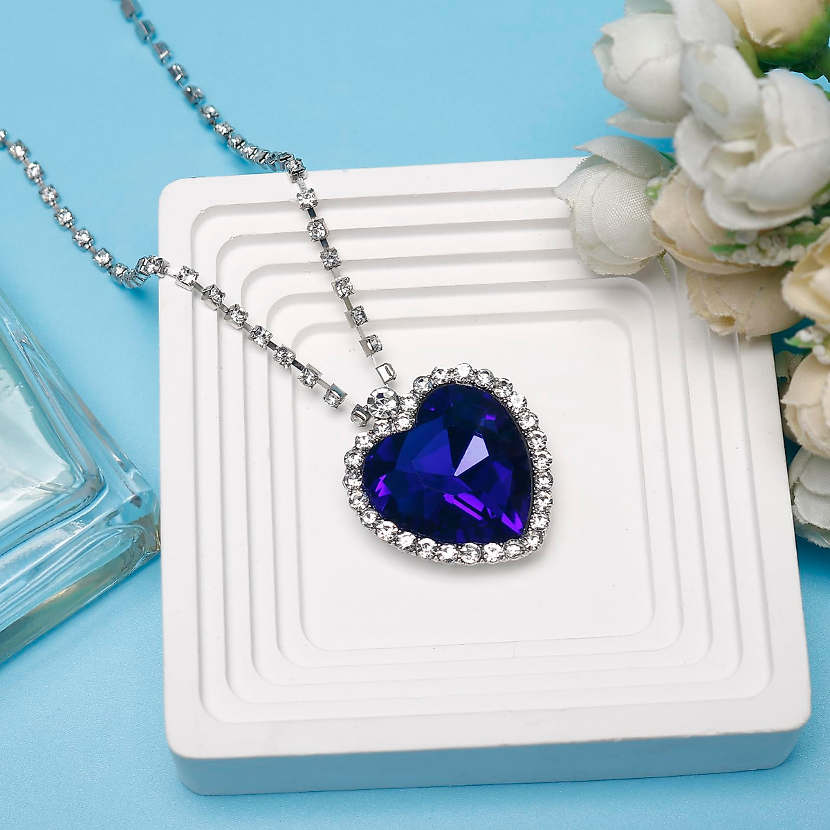 HEYu jewelry Titanic Heart Of The Ocean Love Heart Shaped Necklace With Royal Blue Crystal Pendant For Women Wife