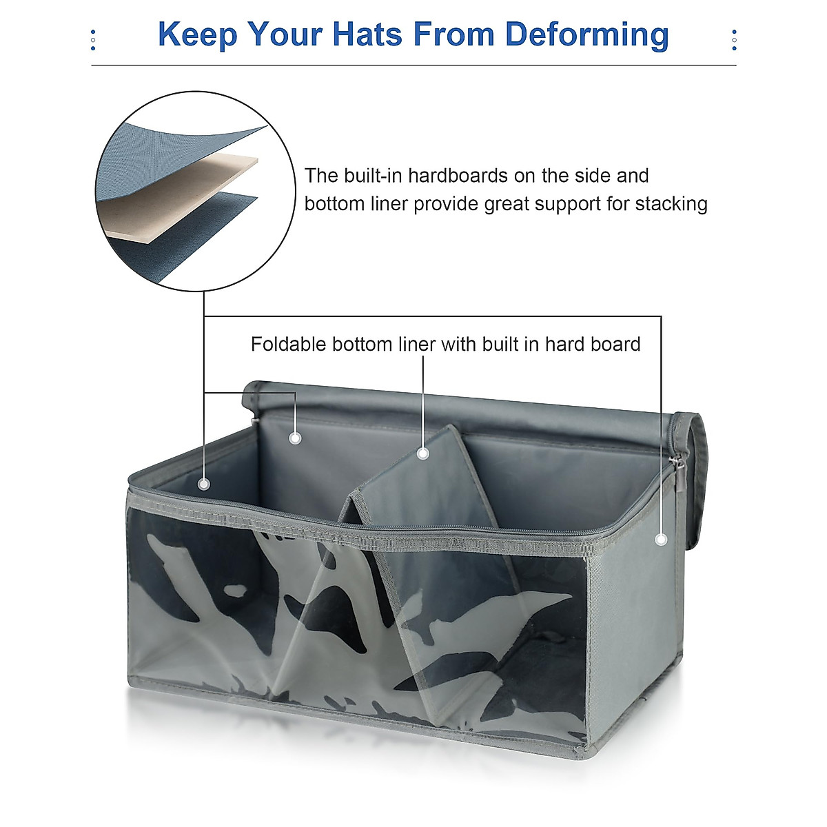 Epesoware Stackable Hat Storage for Baseball Caps, Hat Organizer for Baseball Caps with Cardboard, Wide Hat Bag Foldable Hat Case for Home Travel