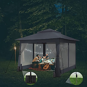 Gazebo, CBBPET 13'x 13' Pop Up Gazebo with Mosquito Netting, Outdoor Gazebo Canopy with Double Roof Tops and 169 Square Feet of Shade for Patio, Group Gatherings, Camping Shelter (Gray)