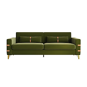 LostCat 85'' Velvet Sofa, Chesterfield Velvet Comfy Sofa Couch with Extra Deep Seats, Upholstered Mid-Century Modern Love seat, Modern Sofa- 3 Seater Sofa with Extra Deep Seats, Green