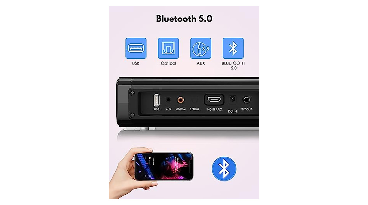 Puxinat 2 in 1 Sound Bar with Subwoofer - Bluetooth System