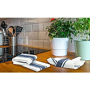 Linen Hub Set of 12 Kitchen Dish Towels Cotton 15x25 Absorbent Durable Washable, Tea Towels, Dish Cloths, Bar Towels, Cleaning Towels, Kitchen Towels with Hanging Loop, Blue White